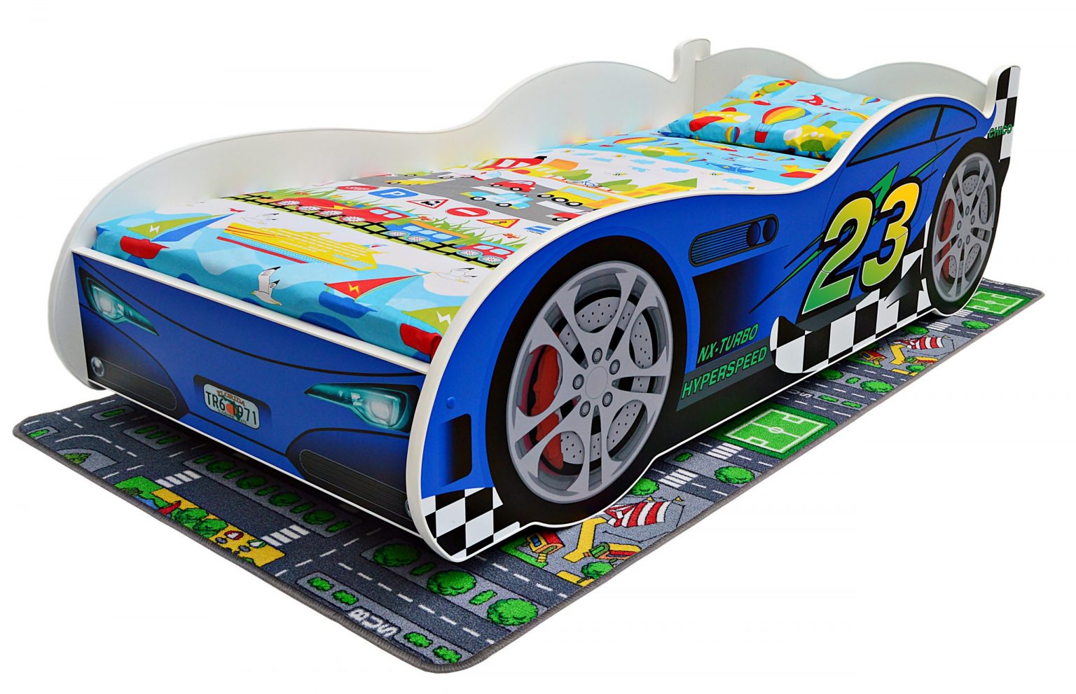 Toddler Bed Blue Racing Car Bed Frame/Mattress 2-8Y – Toddler Beds Shop