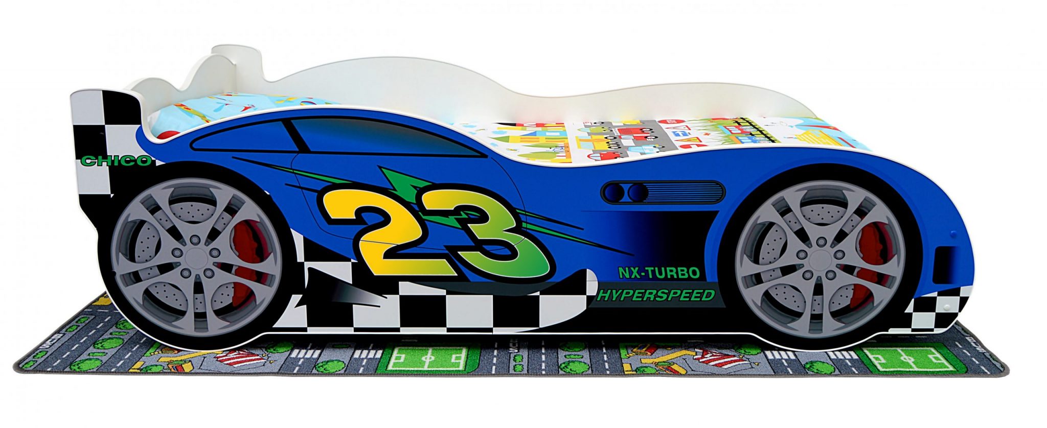 Toddler Bed Blue Racing Car Bed Frame/Mattress 2-8Y – Toddler Beds Shop