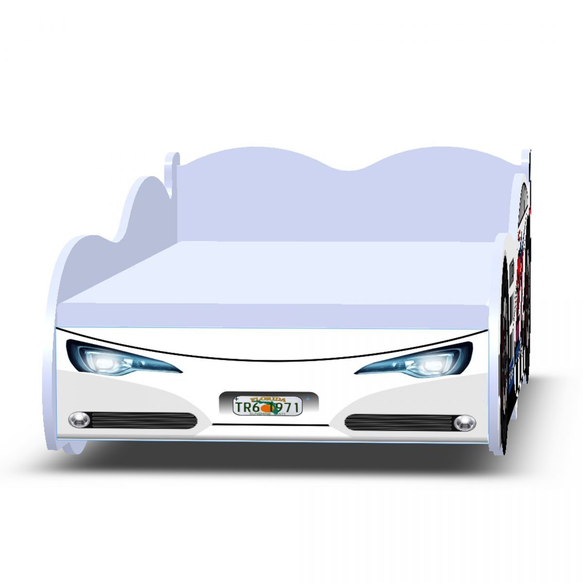 Toddler Bed White Racing Car Bed + Mattress 2-8Y – Toddler Beds Shop
