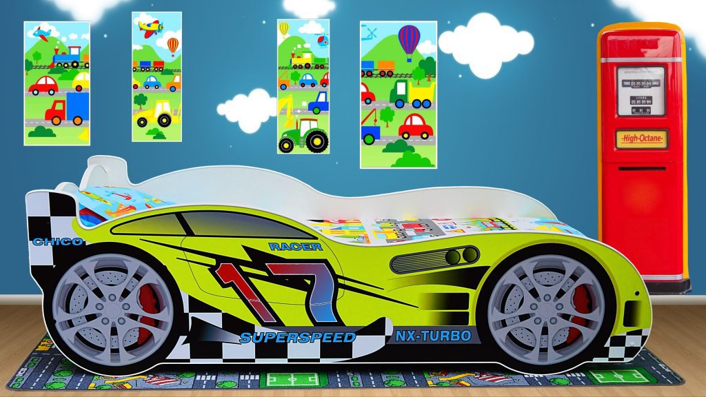 Toddler Bed Lime Racing Car Bed Frame + Mattress 2-8Y – Toddler Beds Shop